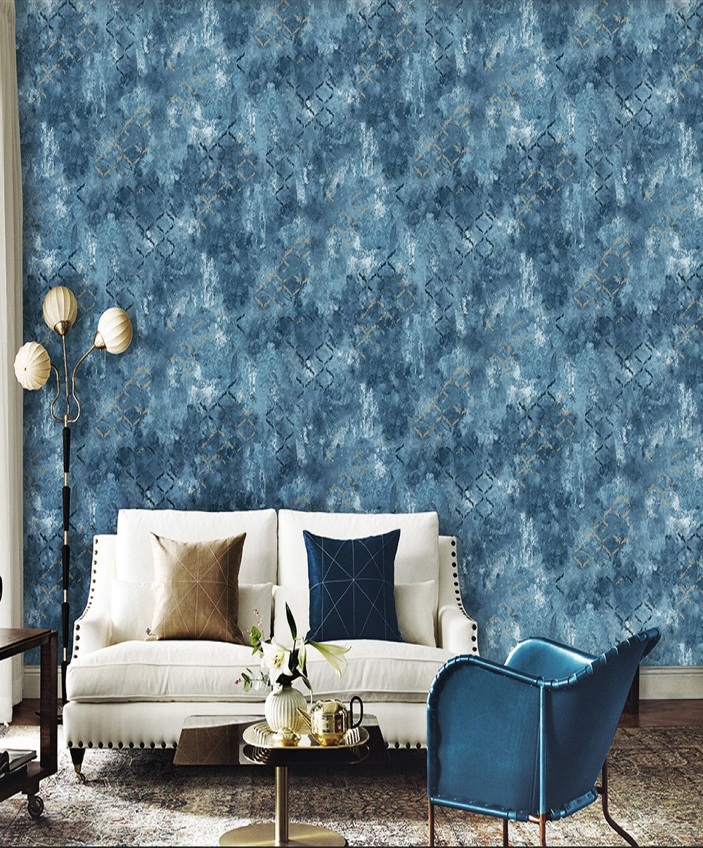 Textured Blue Gold Mix Lisbon Wallpaper Roll – Daylight Decore